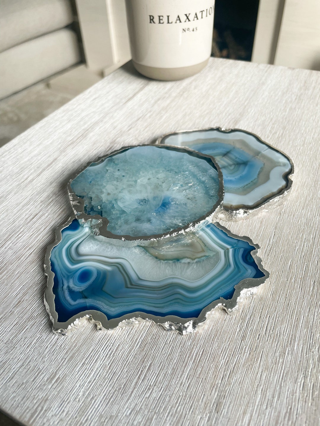 Blue Agate Stone Crystal Coasters, Stone Coasters in the UK, Light Blue ...