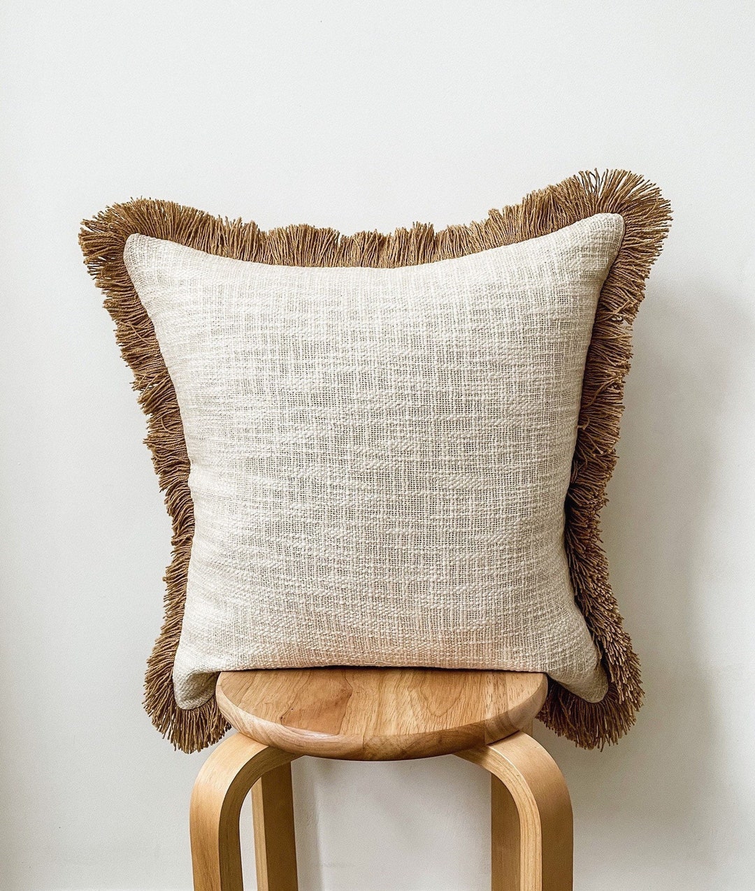 Beige Boho Throw Cotton Cushion With Duck Feather Insert 45x45, Beige ...