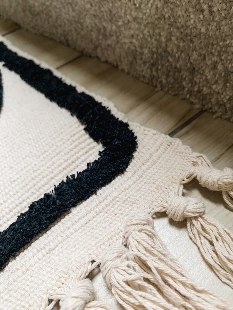 Small Rug Abstract Face Drawing Boho Matt Beige and Black - Etsy