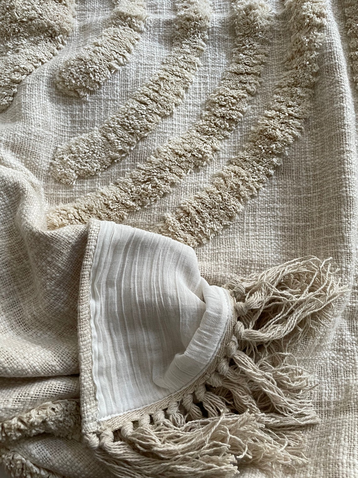 Beige Boho Tufted Throw Blanket in the UK Beige Cotton Throw - Etsy