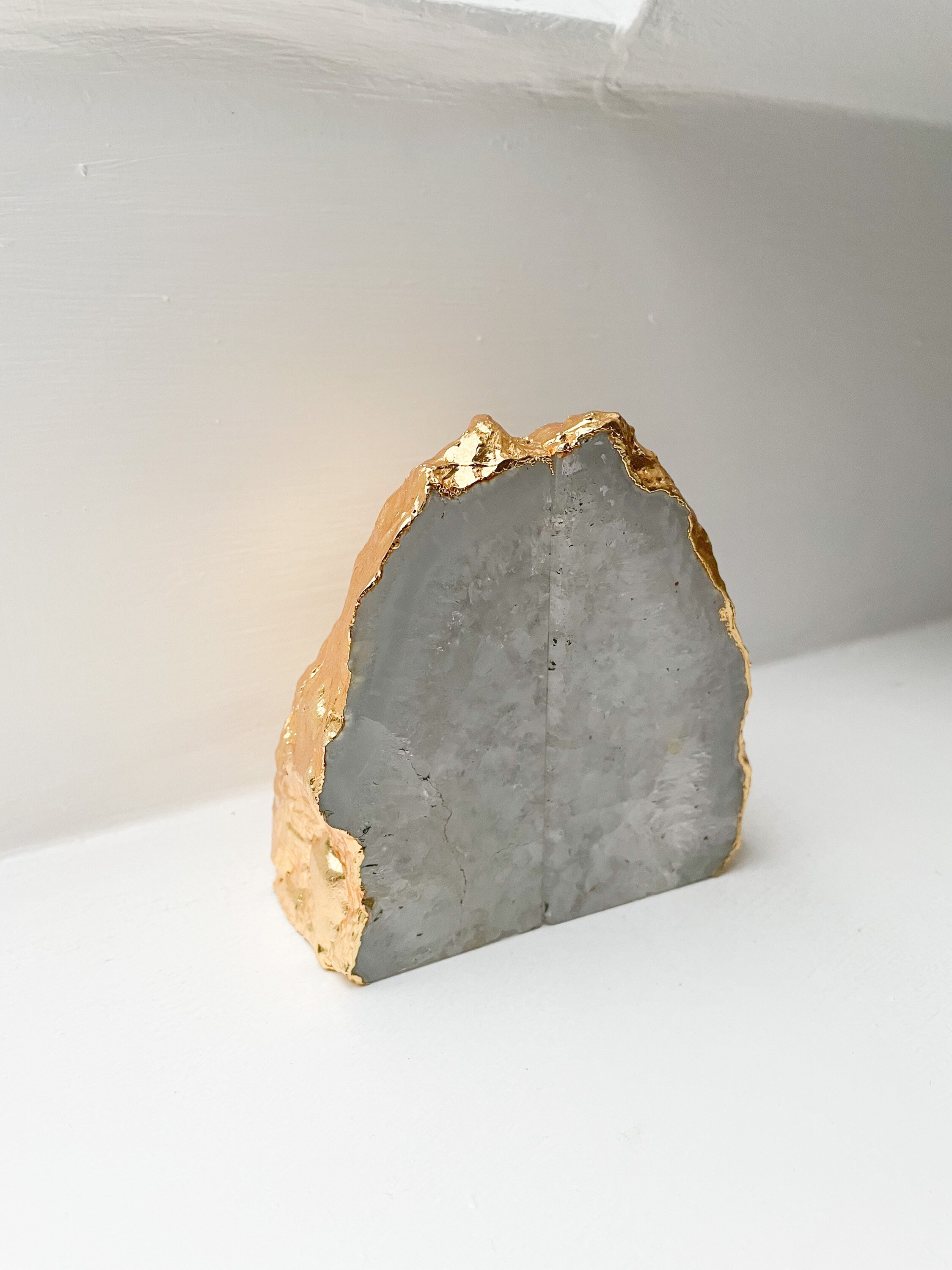 Agate Stone Bookends or Agate Stone Ornament White With Gold - Etsy