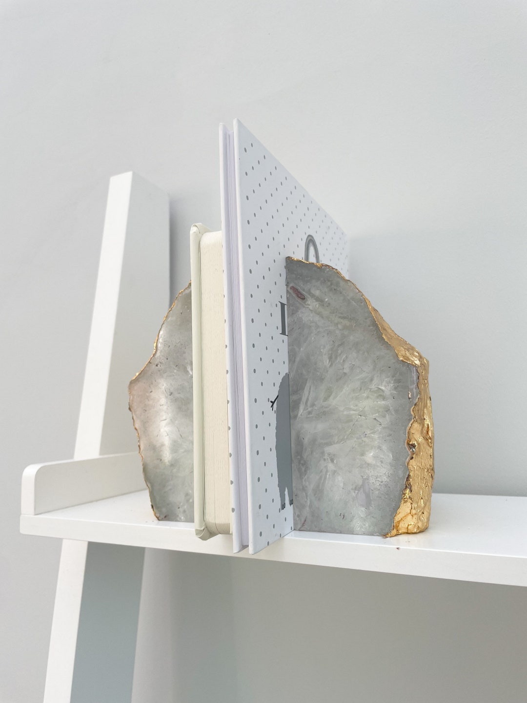 Agate Stone Bookends or Agate Stone Ornament, White With Gold Agate ...