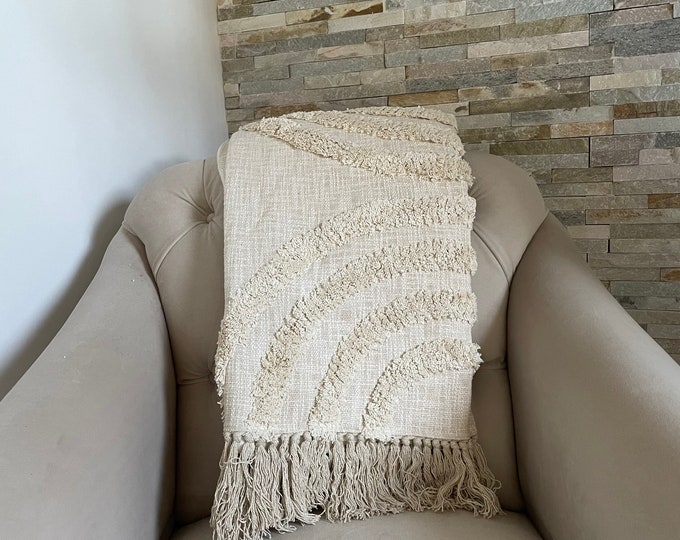 Beige Boho Tufted Throw Blanket in the UK Beige Cotton Throw | Etsy