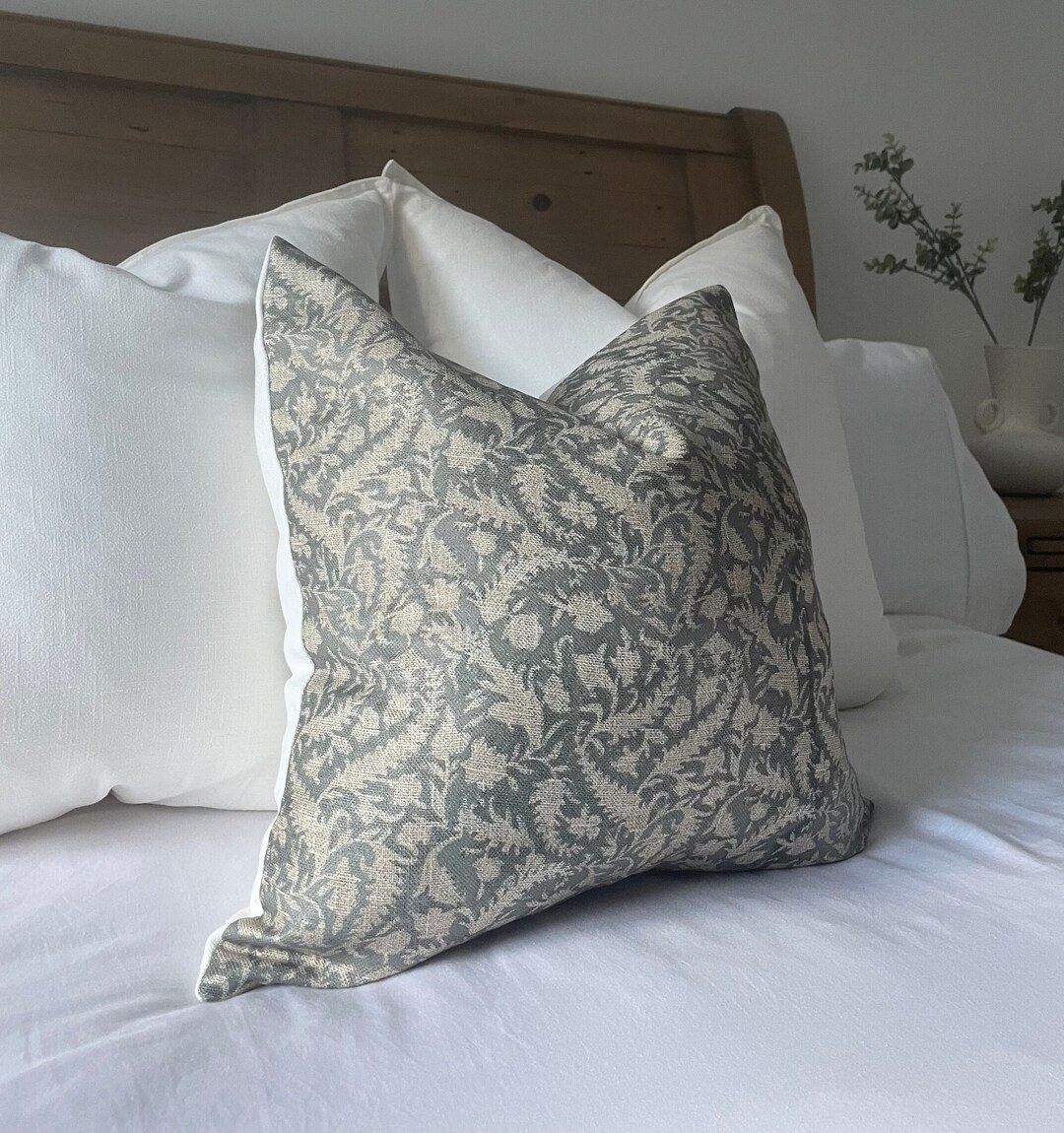 Dark Green and Neutral Floral Print Cushion, Farmhouse Cushion Cover ...