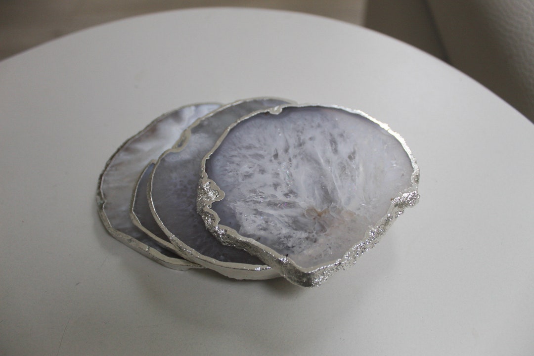 Silver Edge Agate Stone Coasters, Agate Coasters in the Uk, Natural ...