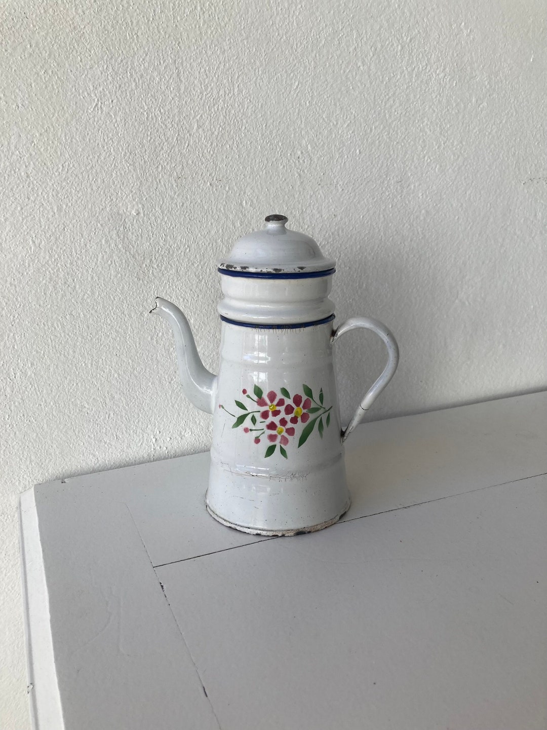Vintage French Enamelware Coffee Pot - Etsy