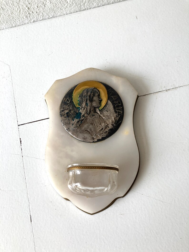 Art Deco Holy Water Font on Marble Ave Maria French Benitier - Etsy