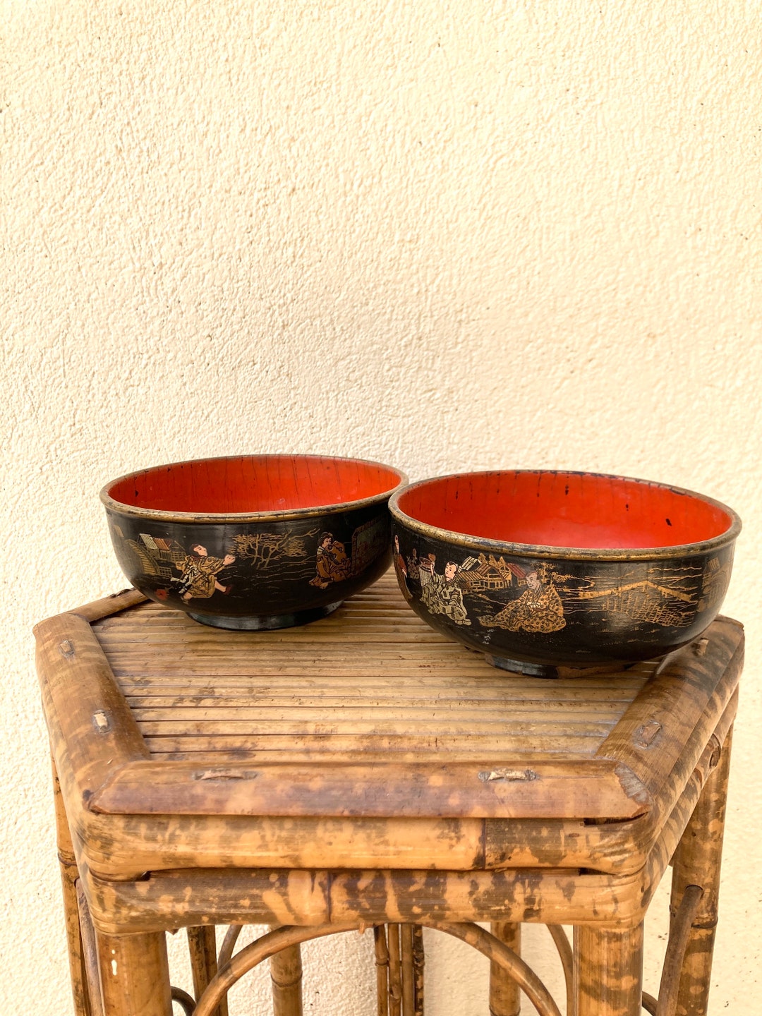 Antique Japanese Lacquerware Bowls - Etsy