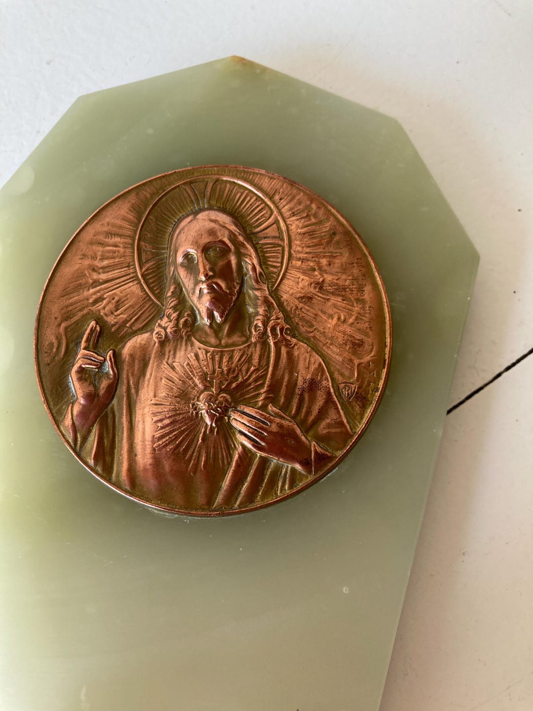 Vintage French Holy Water Font Sacred Heart Medallion French Benitier ...