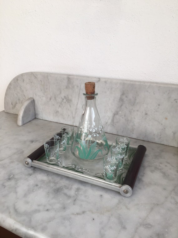 French Art Déco Mirrored Tray Decanter and Shot Glasses | Etsy