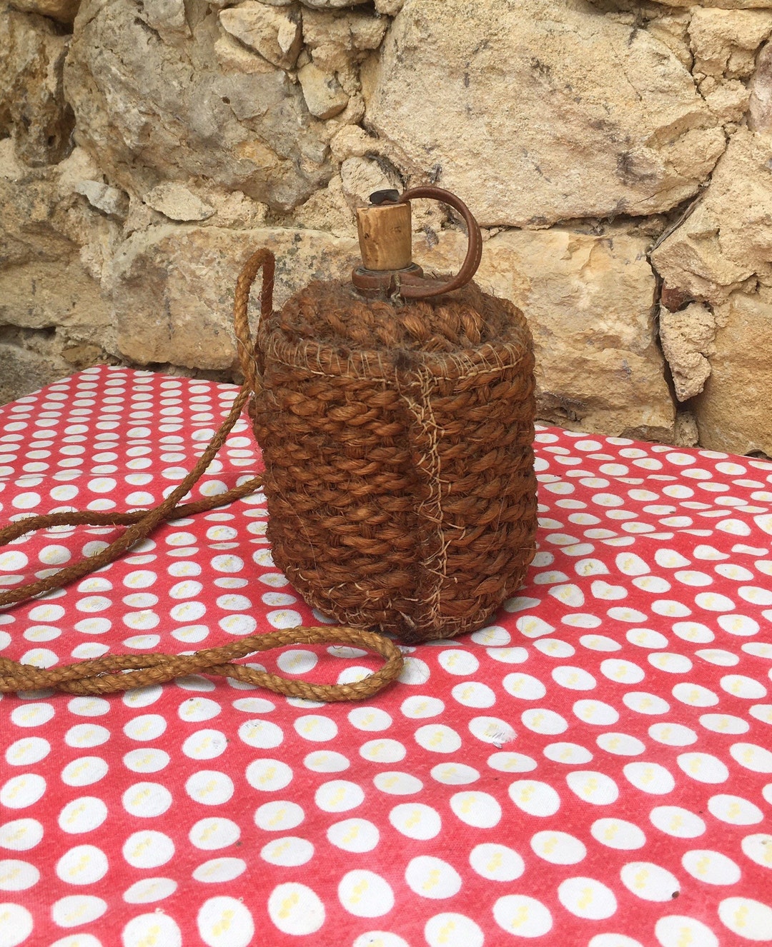 French Vintage Rustic Covered Bottle - Etsy