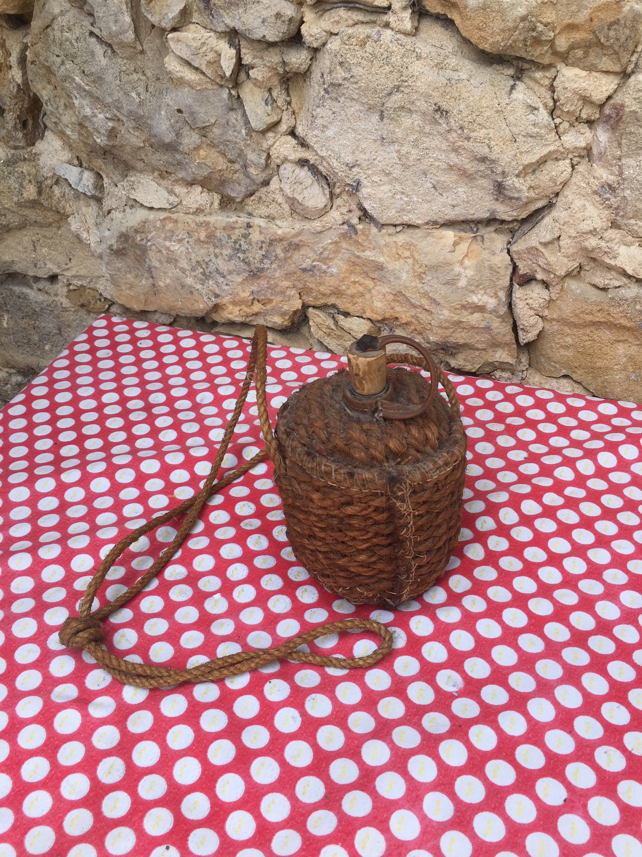French Vintage Rustic Covered Bottle - Etsy