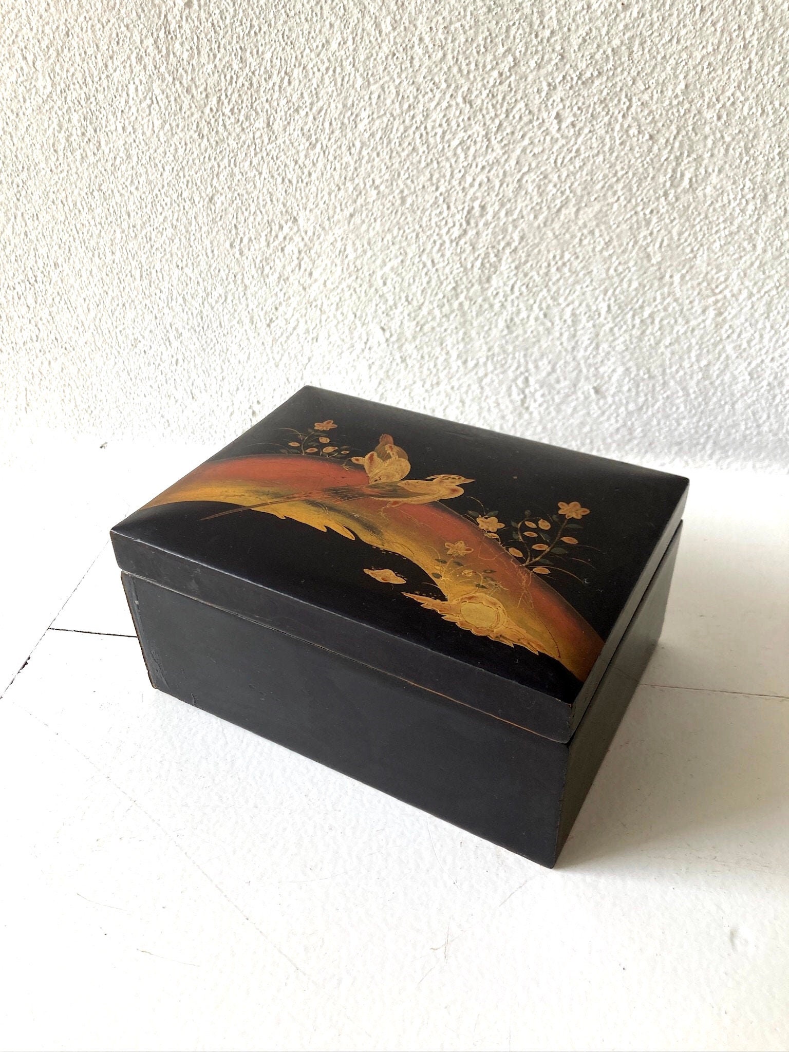 Vintage Oriental Lacquered Box Hand Painted Bird Design - Etsy