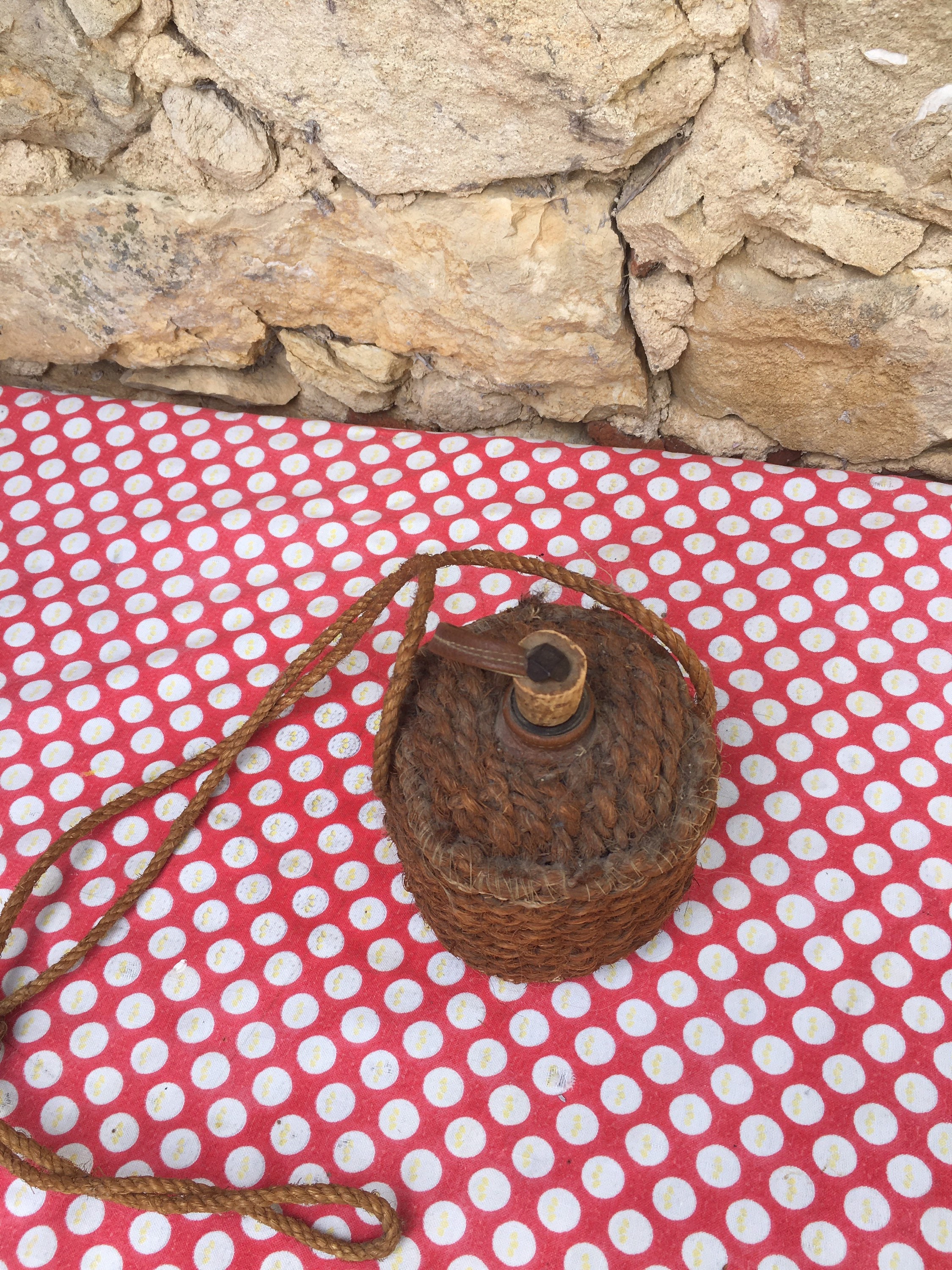 French Vintage Rustic Covered Bottle - Etsy