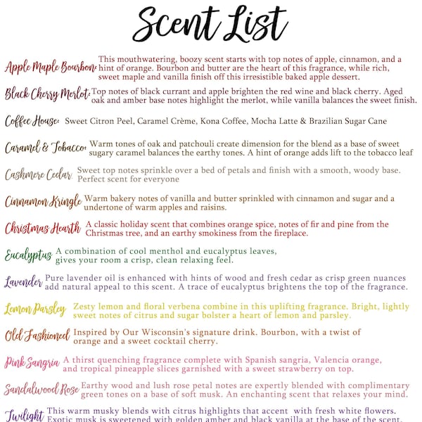 Scent List - Etsy