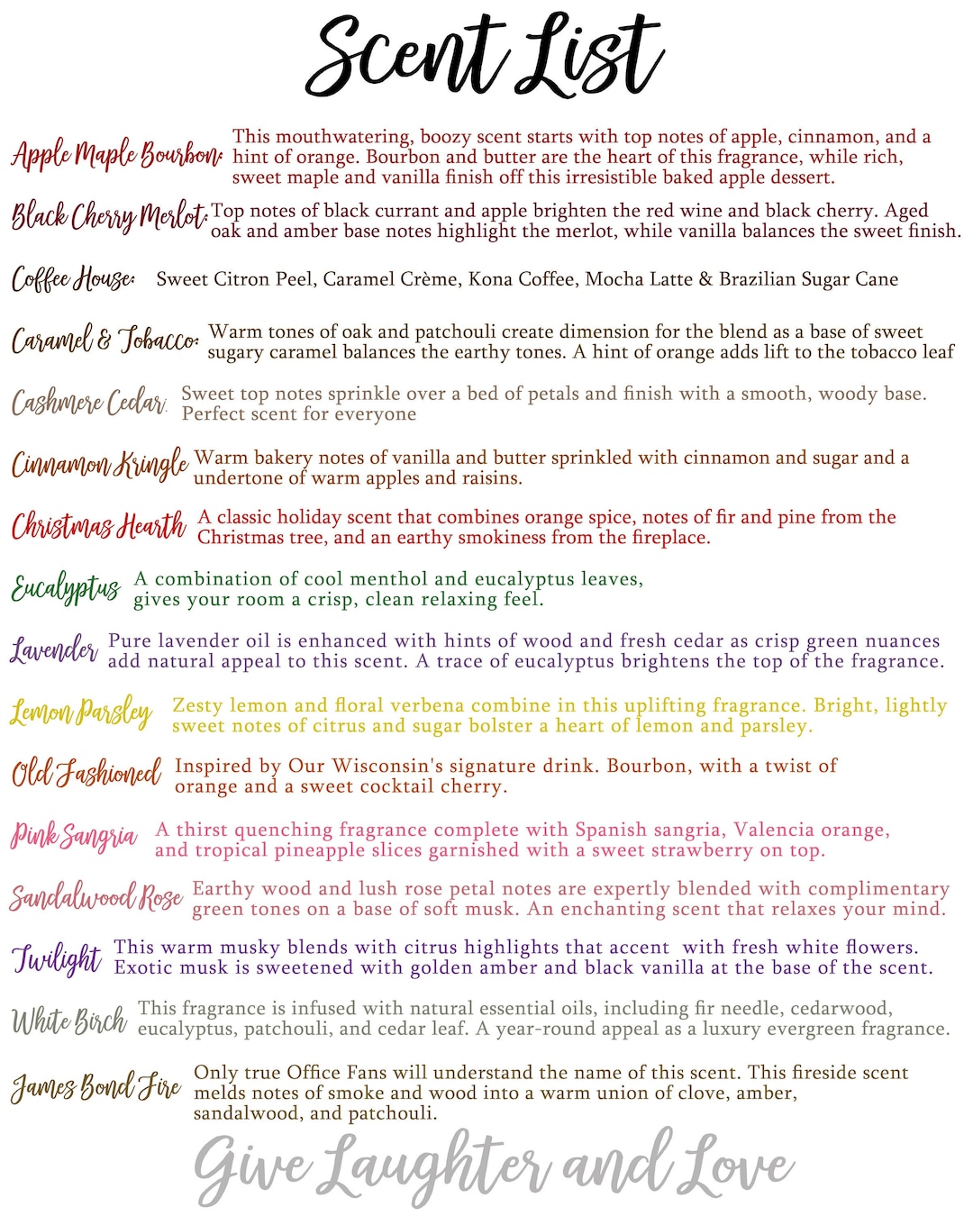 Scent List | Holiday Scent List - Etsy