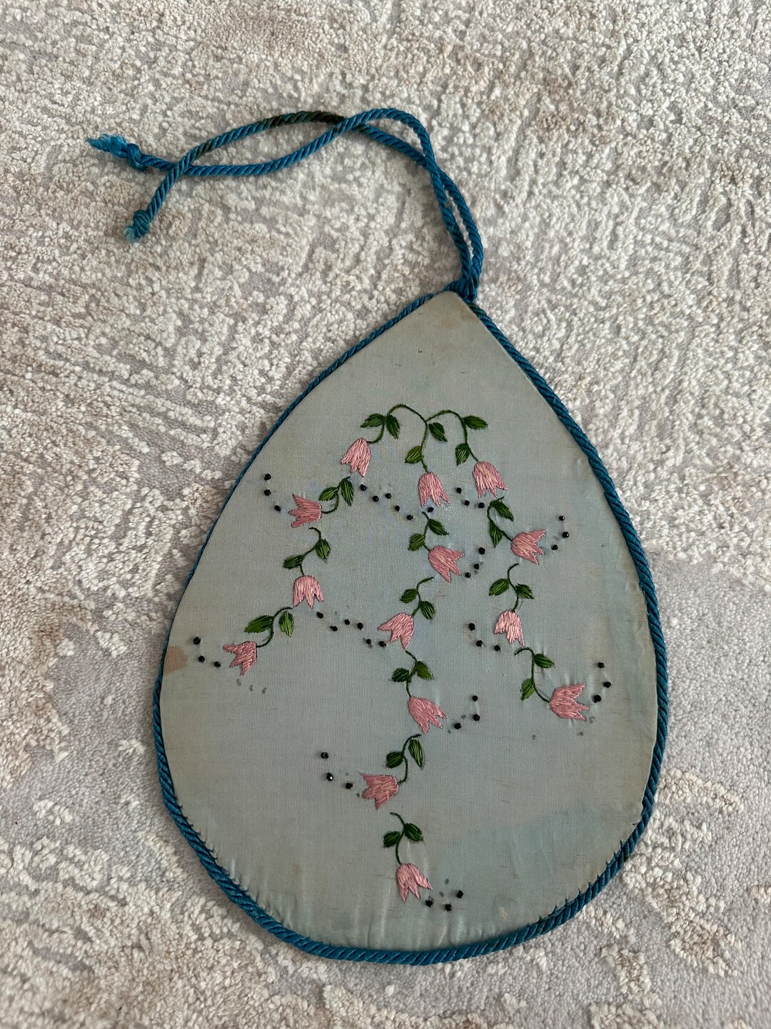 1920s Blue Silk Hand Embroidery Fan Wall Hanging. - Etsy