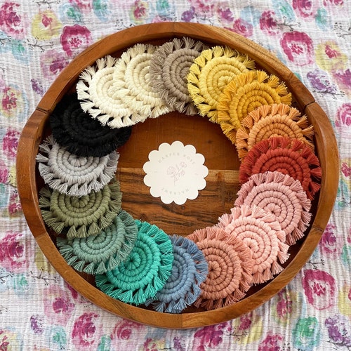 Mini Macrame Car Coasters - Etsy