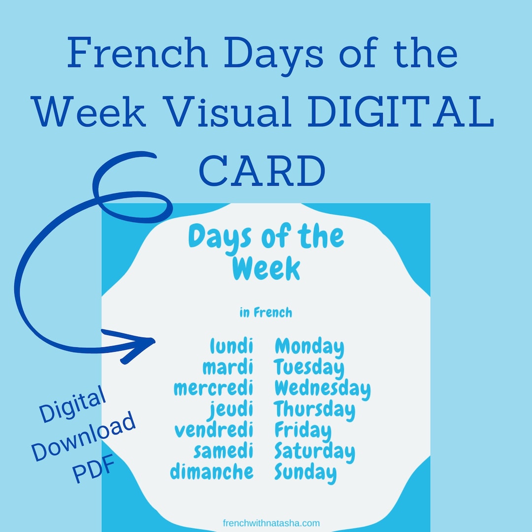 French Days of the Week Digital Visual Card, Printable File, Instant ...