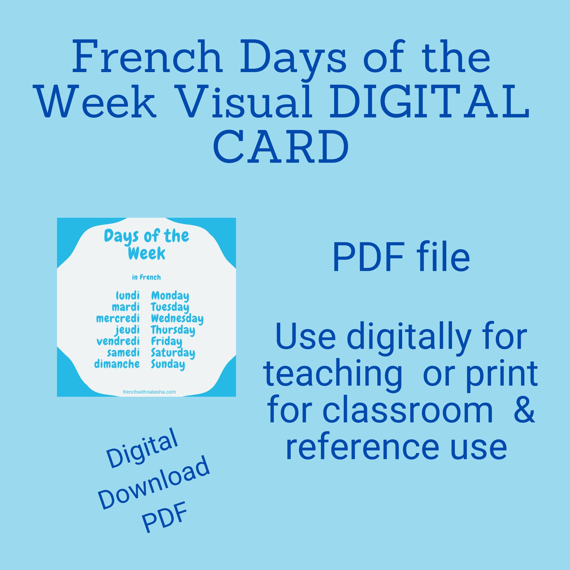 French Days of the Week Digital Visual Card, Printable File, Instant ...