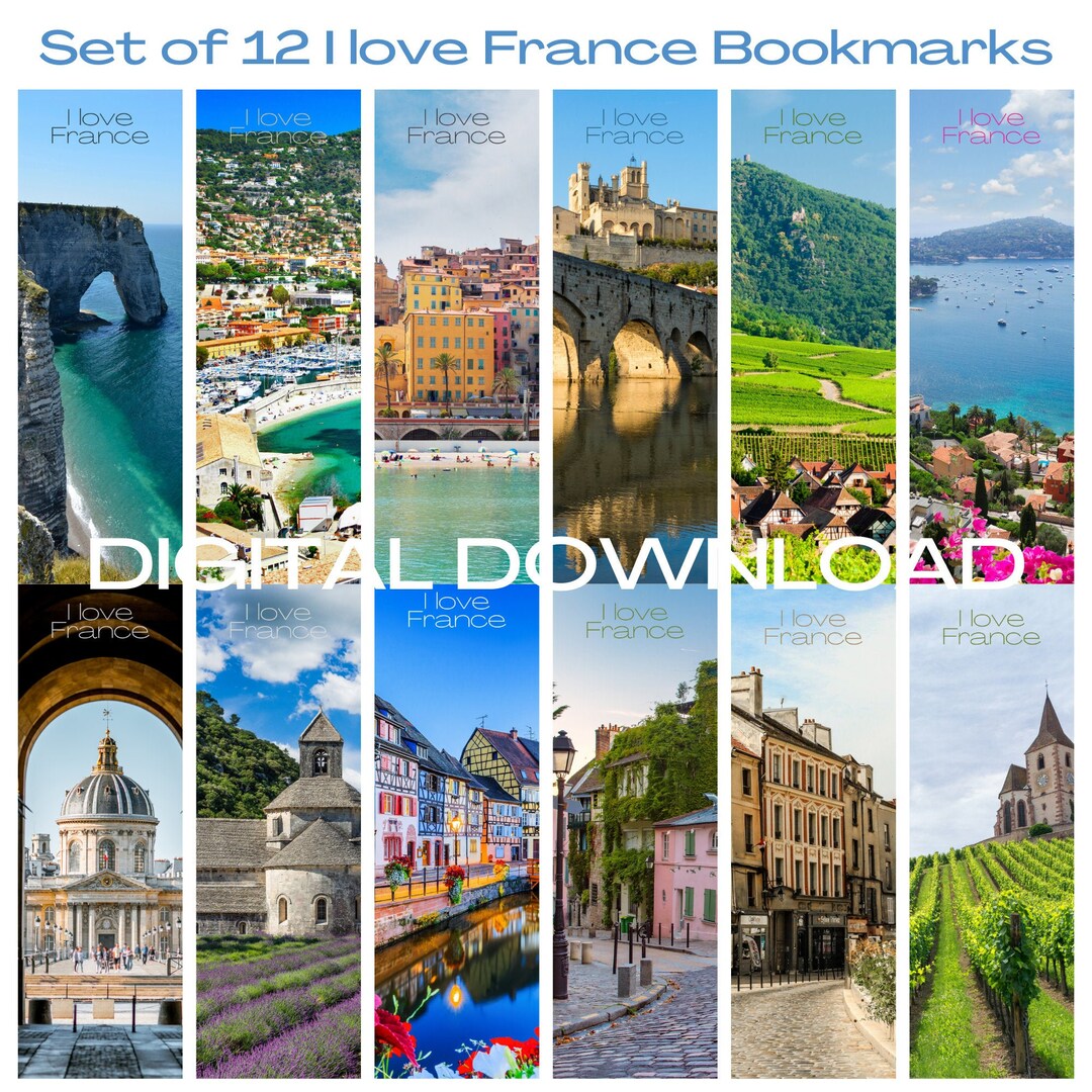 12 "i Love France" Bookmarks, French Bookmarks, Printable File, Instant ...