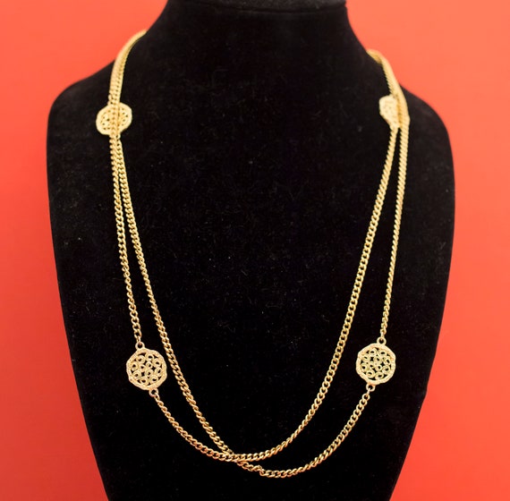 Vintage Renaissance 2-Strand Gold Chain necklace 34 I… - Gem