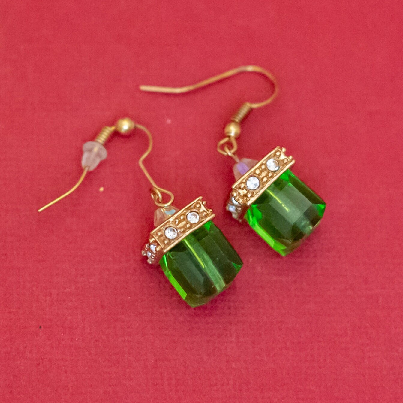 Vintage Art Deco Green Faux Gems Gold Tone Dangle Earrings - F49 - Etsy