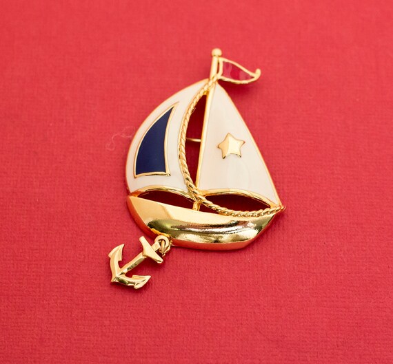 Nautical Gold Tone Ship and Anchor Brooch by Avon F19 - Etsy