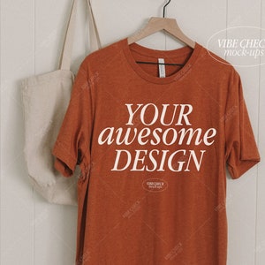 Autumn Bella + Canvas 3001 T-shirt Mockup: Dusty Blue & Soft White ...