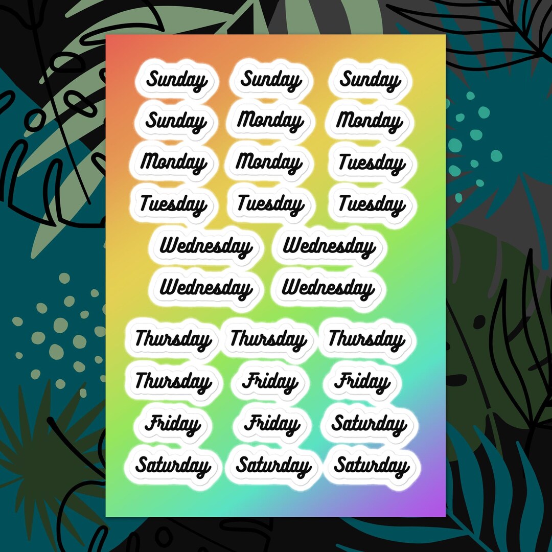 Days of the Week Sticker Sheet - Etsy