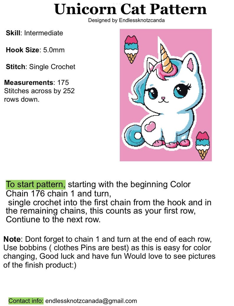 Unicorn Cat Graphgan Crochet Pattern - Etsy