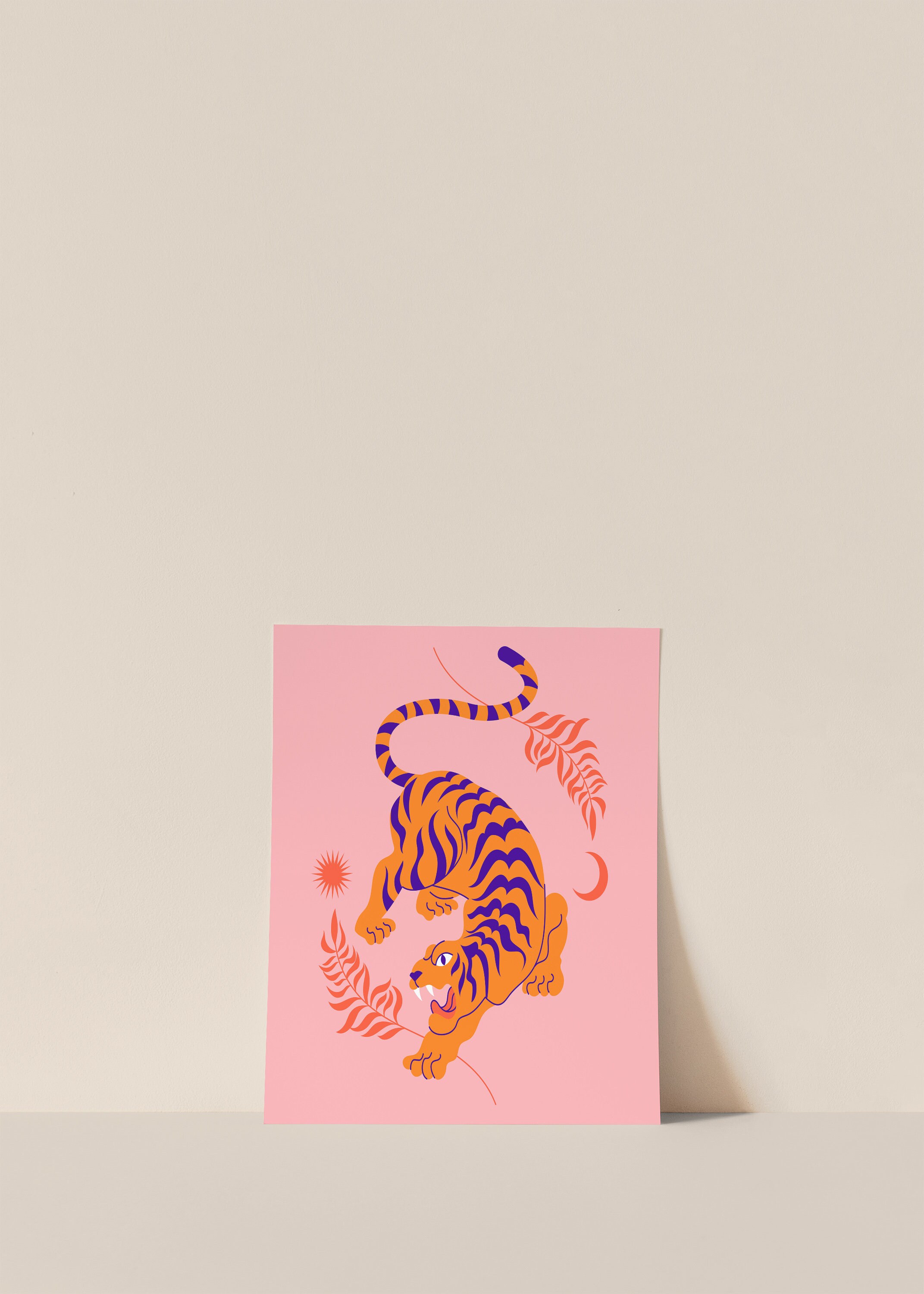 Pink Tiger Boho Art Print Bohemian Poster Art Gallery Wall | Etsy