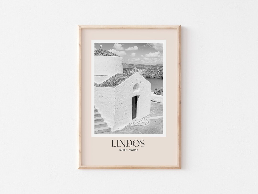 Lindos Travel Print, Lindos Poster, Lindos Reisefoto, schwarz weiße ...