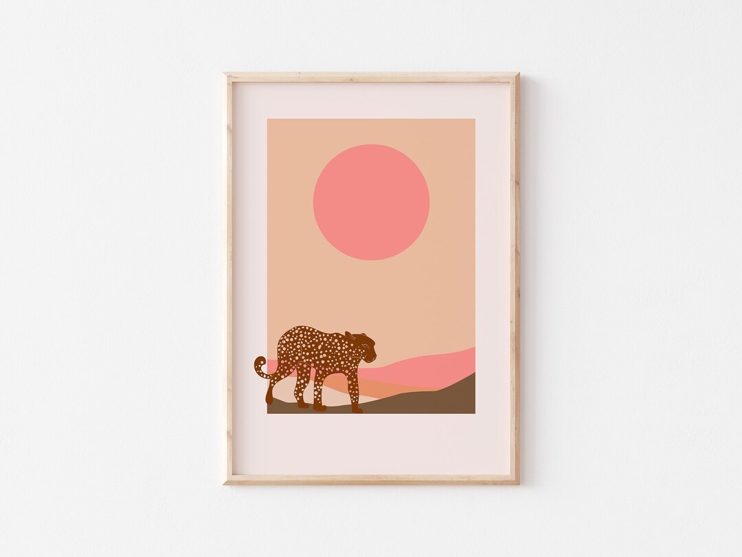 Leopard Boho Art Print, Pink Coral Bohemian Poster Art, Gallery Wall ...