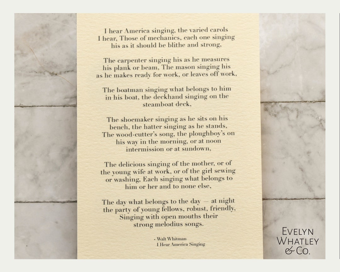 Print Walt Whitman 'I Hear America Singing' - Etsy