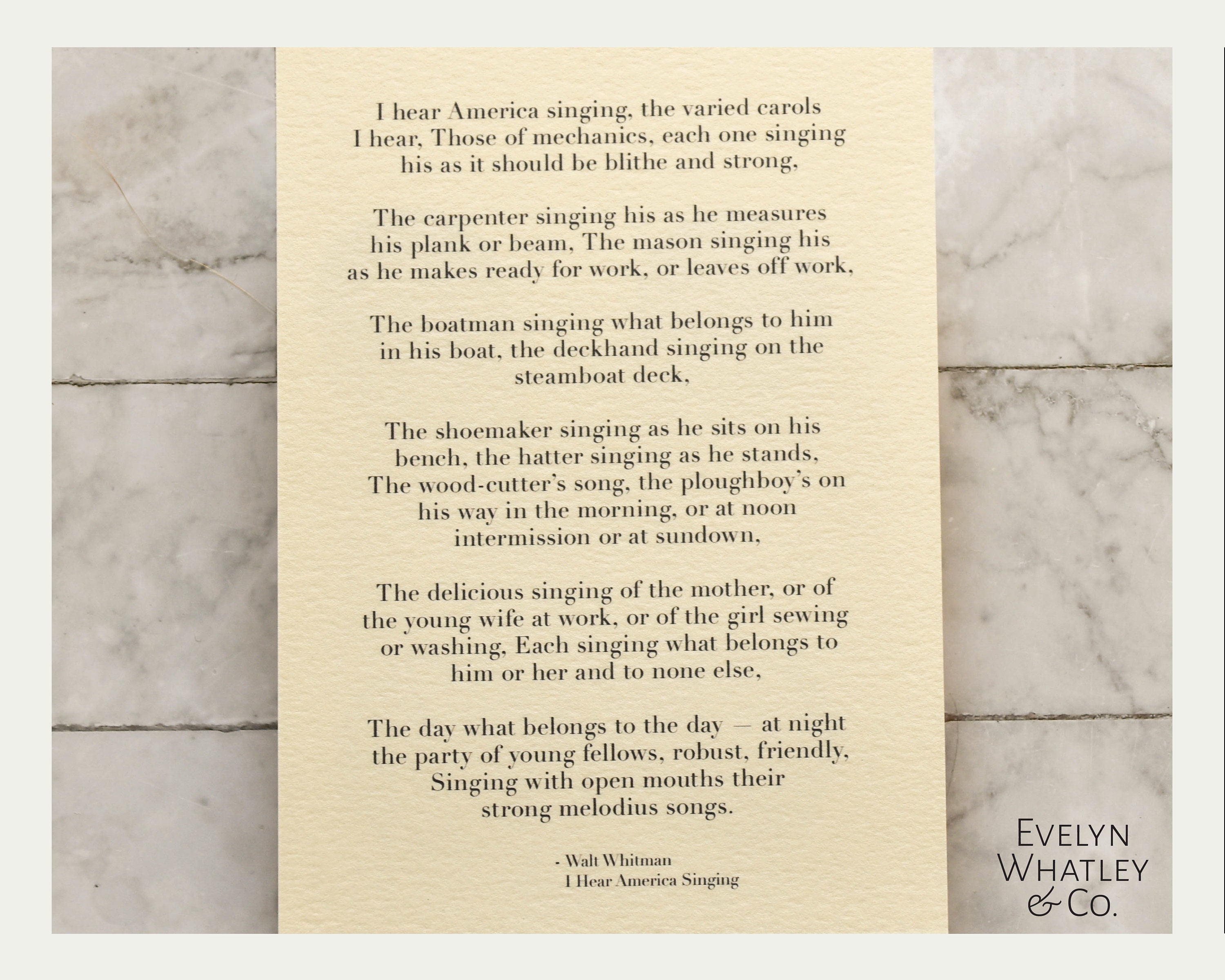 Print Walt Whitman 'I Hear America Singing' - Etsy