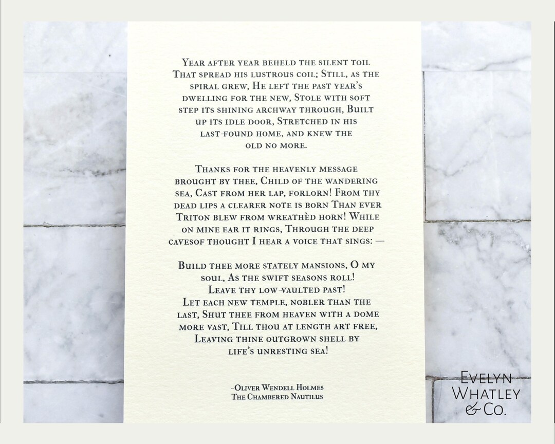 Oliver Wendell Holmes Poem Print: the Chambered Nautilus - Etsy