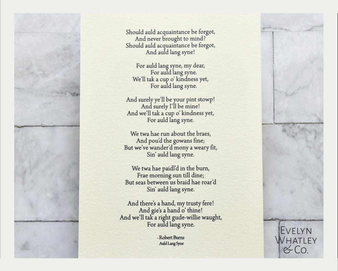 Print - Robert Burns 'auld Lang Syne' - Etsy