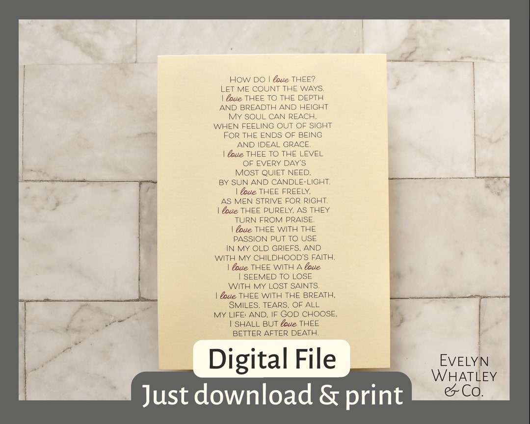 Digital Print Sonnet 43 How Do I Love Thee Let Me Count the Way ...
