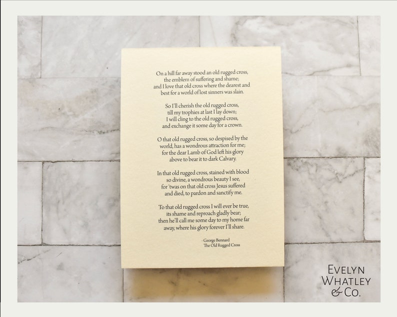 Hymn Print - 'the Old Rugged Cross' - Etsy