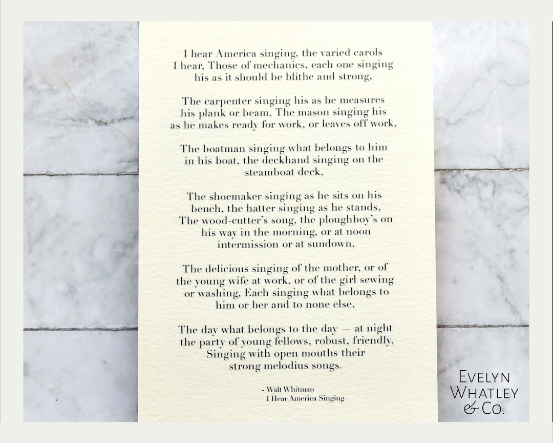Print - Walt Whitman 'I Hear America Singing' - Etsy