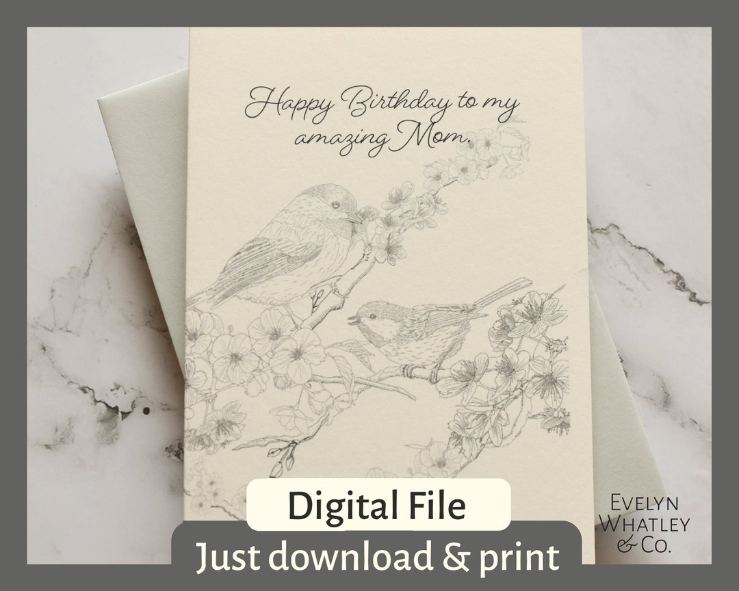 Digital Card Happy Birthday to My Amazing Mom Birds & Flowers - Etsy