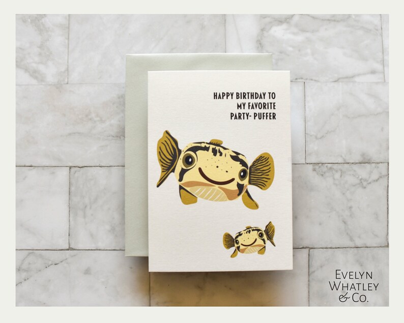 Pufferfish Birthday Card - Party Puffer - Etsy