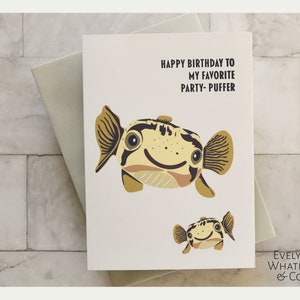 Pufferfish Birthday Card - Party Puffer - Etsy