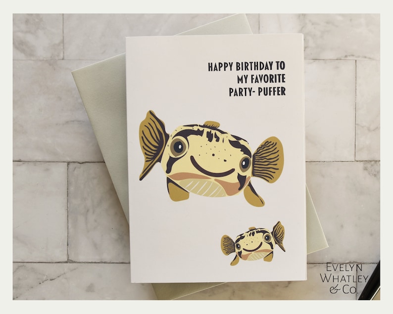 Pufferfish Birthday Card - Party Puffer - Etsy