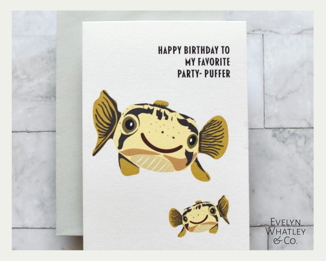 Pufferfish Birthday Card - Party Puffer - Etsy