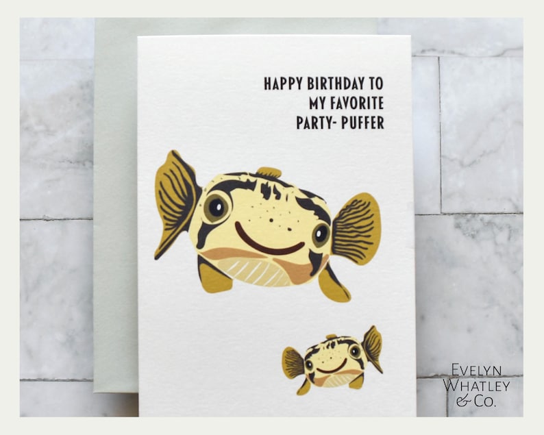 Pufferfish Birthday Card - Party Puffer - Etsy