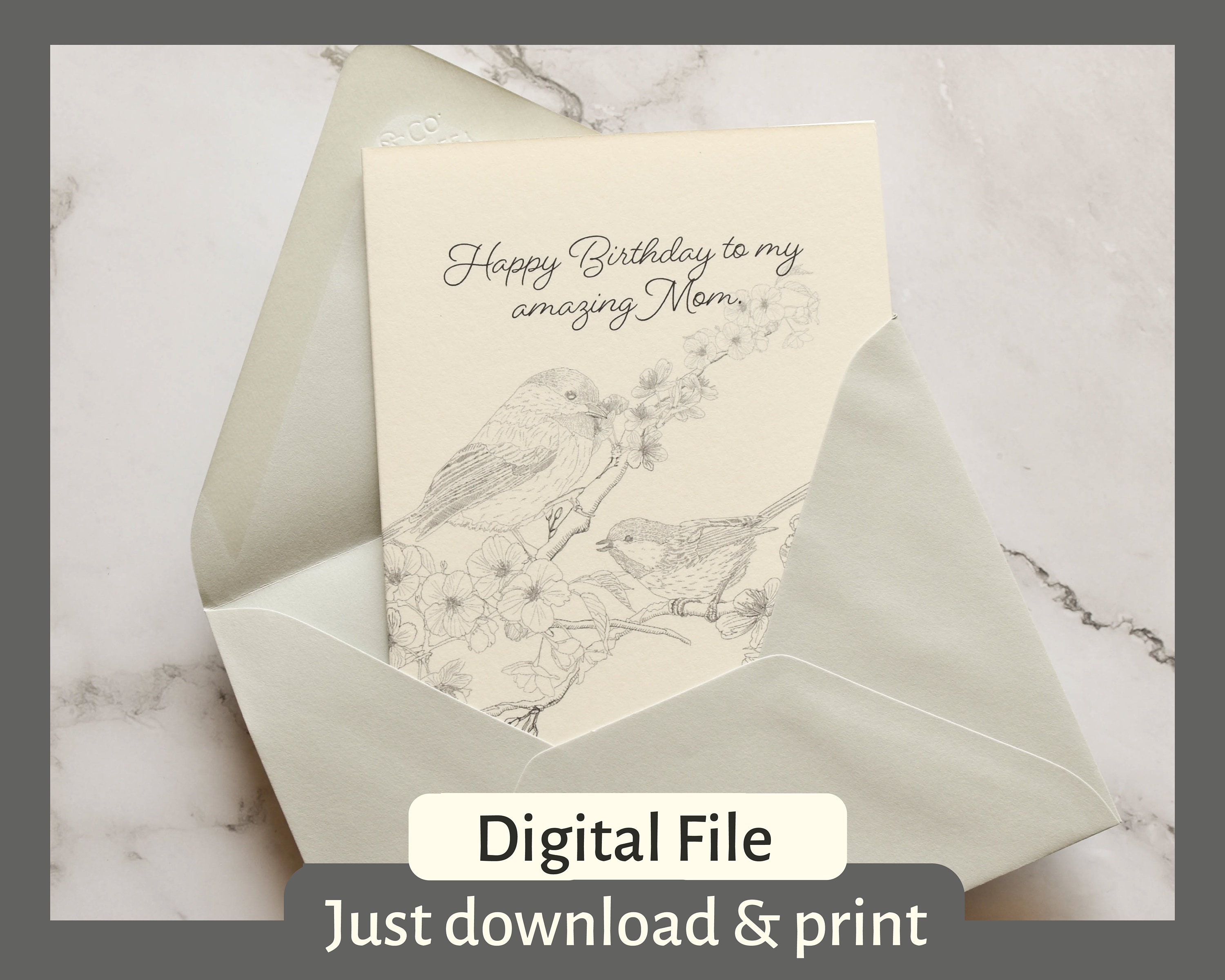 Digital Card Happy Birthday to My Amazing Mom Birds & - Etsy