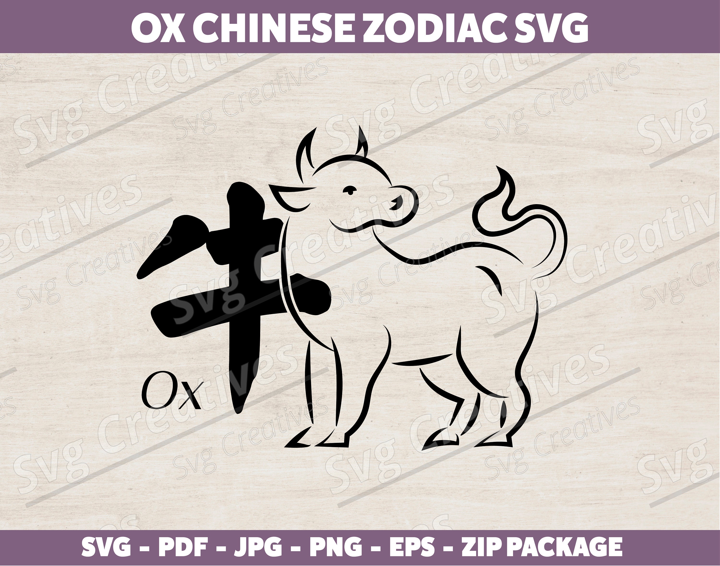 Ox Zodiac SVG PNG PDF Eps Jpg, Zodiac Animal Svg, Chinese New Year Svg ...
