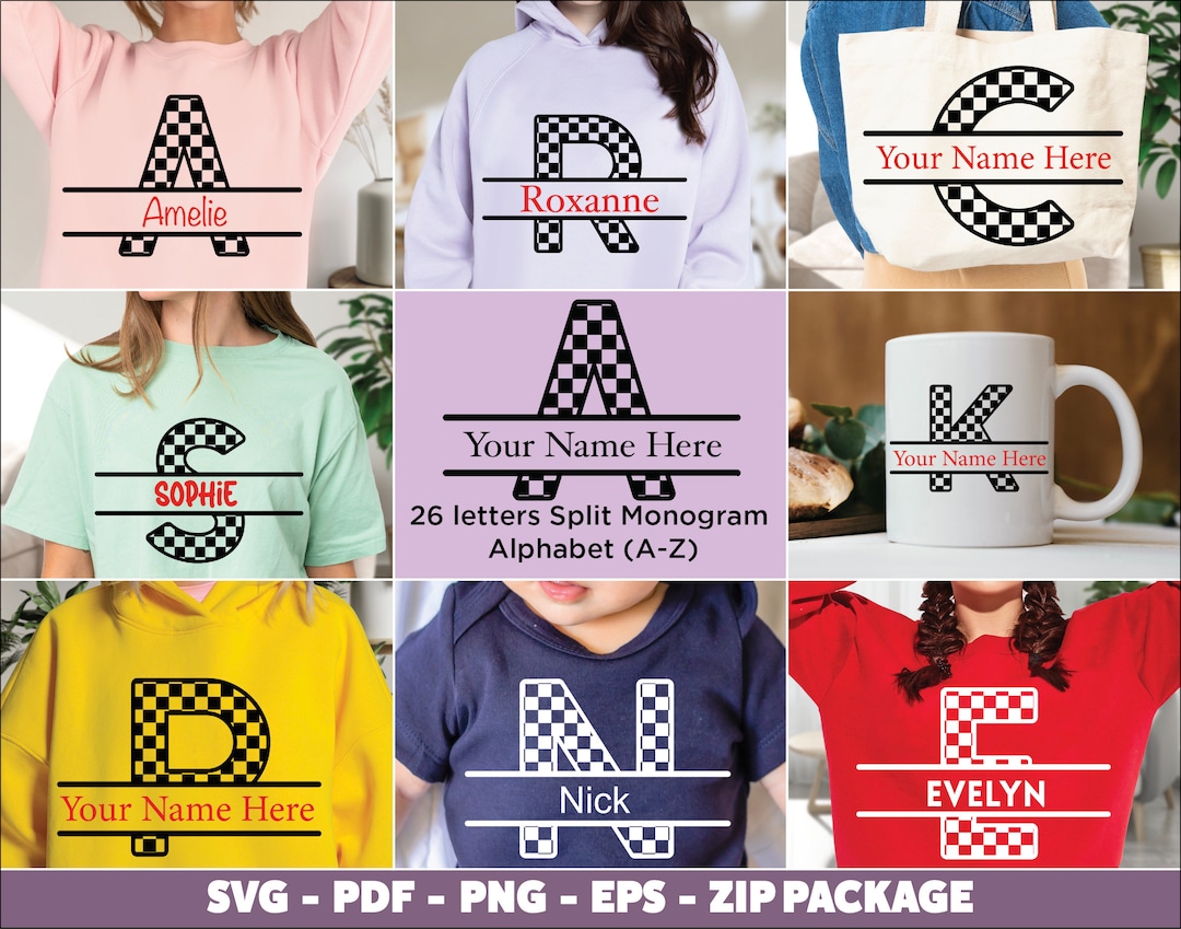 Checkered Split Monogram Alphabet Svg Png Eps, Checkered Block Letter ...